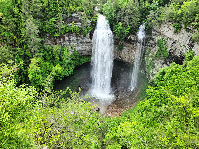 Nature's masterpiece in free-fall! The 256-foot cascade at Fall Creek Falls creates a misty spectacle that no Instagram filter could ever improve.