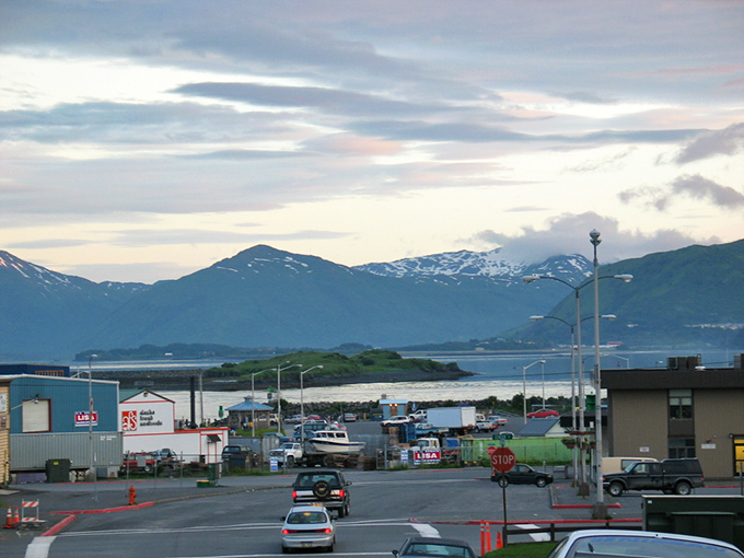 Downtown Kodiak offers that perfect small-town vibe where rush hour means waiting for two pickup trucks to pass. Mountains and water frame every view.