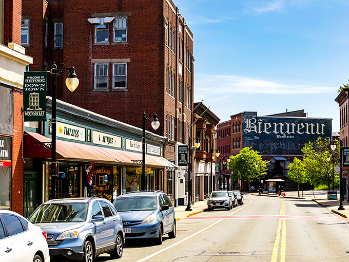 Downtown Woonsocket welcomes you with its "Bienvenu" mural, a nod to its French-Canadian heritage and small-town charm that feels refreshingly authentic.