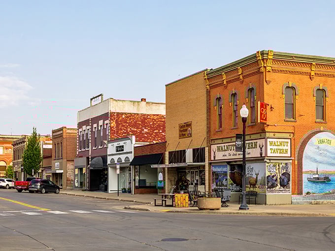 Historic downtown Yankton whispers stories from another era, with the Walnut Tavern standing proudly on the corner like a sentinel guarding small-town charm.
