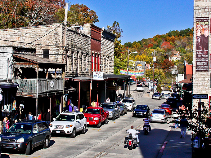 Fall in the Ozarks transforms Eureka Springs into a painter's palette of reds and golds, framing the historic downtown like nature's own Instagram filter.