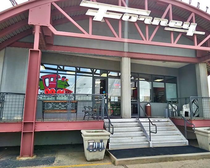 The unassuming entrance to the Forney Museum beckons with retro charm and a hint of industrial chic. Like finding a secret doorway to transportation's greatest hits.