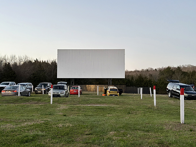 Dawn breaks over the Stardust's iconic white screen, standing like a monument to movie magic against the Tennessee sky.