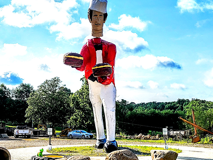 Standing tall against the Ohio sky, this colossal chef seems ready to serve a feast for giants. His permanent smile welcomes visitors from miles around.