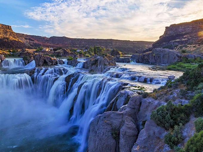 Nature's ultimate light show at dusk, where cascading waters meet golden hour. Shoshone Falls reminds us that Mother Nature was the original Instagram influencer.