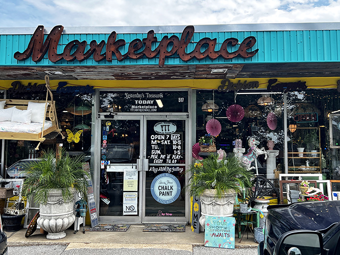 The turquoise and yellow exterior screams "treasures inside!" like a pirate with a megaphone. Your wallet is already getting nervous.