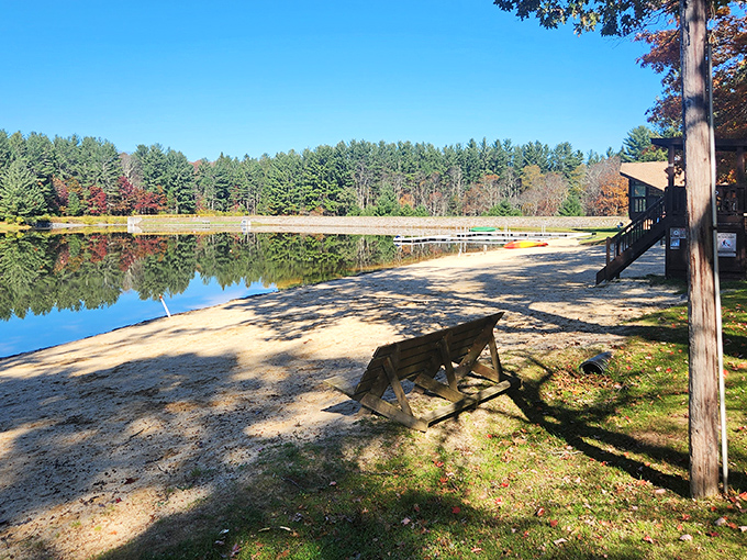 Mother Nature's perfect mirror act. The still waters of Herrington Manor Lake reflect the surrounding forest like a landscape painter's dream come true.