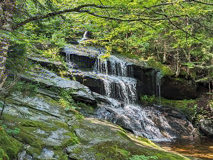 Nature's own watercolor masterpiece &ndash; Step Falls cascades over ancient granite while trees dressed in autumn finery provide the perfect backdrop.