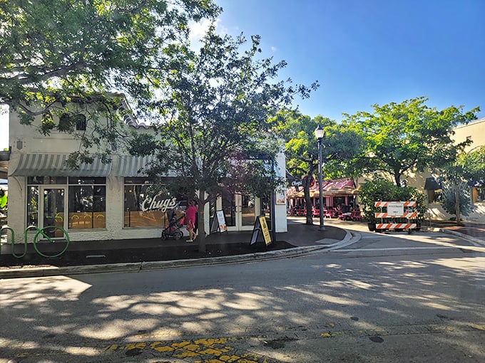 Coconut Grove's hidden gem basks in Florida sunshine, where Chug's unassuming storefront promises culinary treasures within. The calm before the breakfast storm.