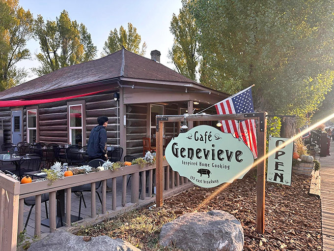 A log cabin that promises more comfort than your grandma's house, Cafe Genevieve's rustic exterior whispers sweet nothings about the culinary treasures waiting inside.