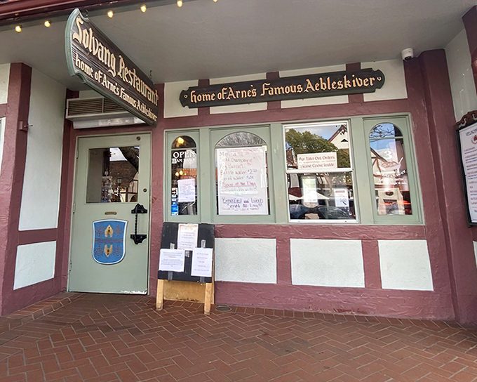 The storybook facade of Solvang Restaurant, complete with traditional Danish half-timbering and those charming icicle decorations, looks like it was plucked straight from Copenhagen's historic district.
