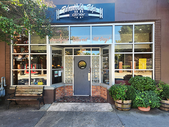 The iconic blue sign of Thumbs Up Diner beckons hungry Atlantans like a breakfast lighthouse. "Breakfast Served All Day" might be the three most beautiful words in English.