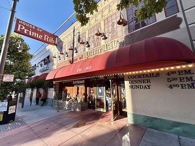 The iconic red awning and golden lettering beckon meat lovers like a carnivorous lighthouse on Van Ness Avenue. Resistance is futile.