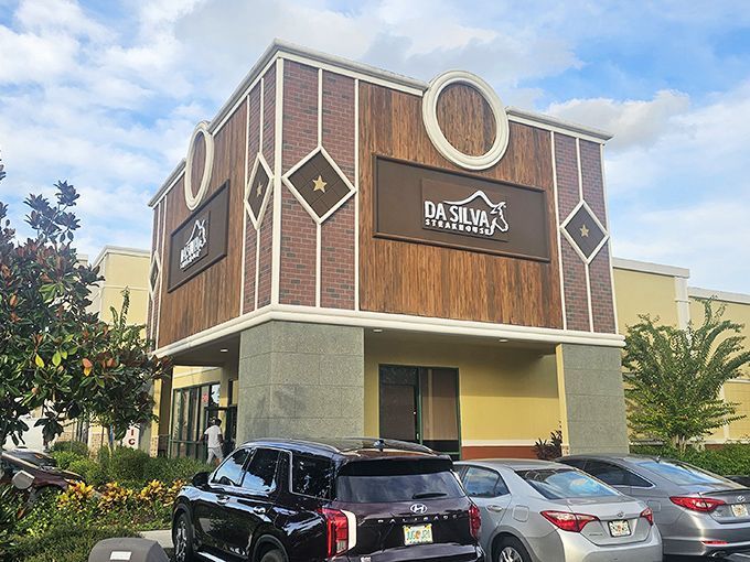 Da Silva's distinctive wood-paneled exterior stands out like a culinary beacon in Orlando. Architectural flair that hints at the flavor adventure waiting inside.