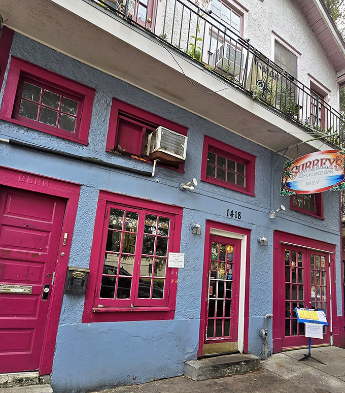 Architectural personality on full display! Surrey's vibrant exterior stands out on Magazine Street like wearing neon at a funeral&mdash;impossible to miss and guaranteed to brighten your day.