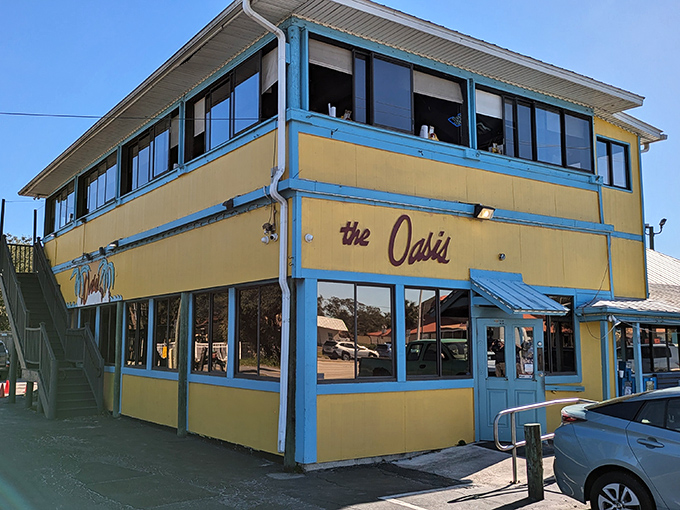 The sunshine-yellow exterior of Oasis isn't just eye-catching&mdash;it's nature's way of saying "good food happens here." Like a tropical bird among seagulls.