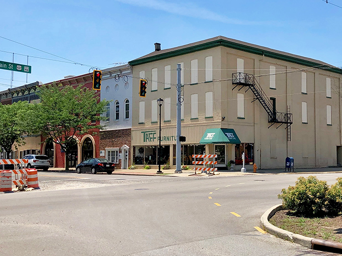 Downtown Greensburg's historic buildings stand as colorful sentinels of small-town charm, where retirement dollars stretch like Sunday afternoon conversations.