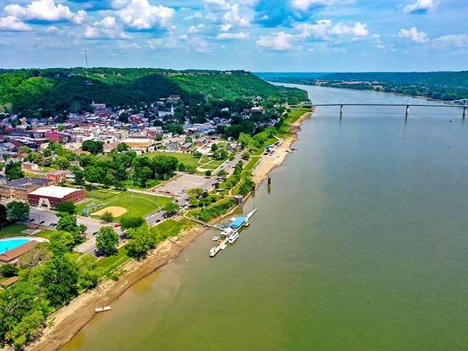 Summer in Madison offers this postcard-perfect view where the Ohio River lazily curves past the town, inviting you to slow down and breathe in that small-town serenity.