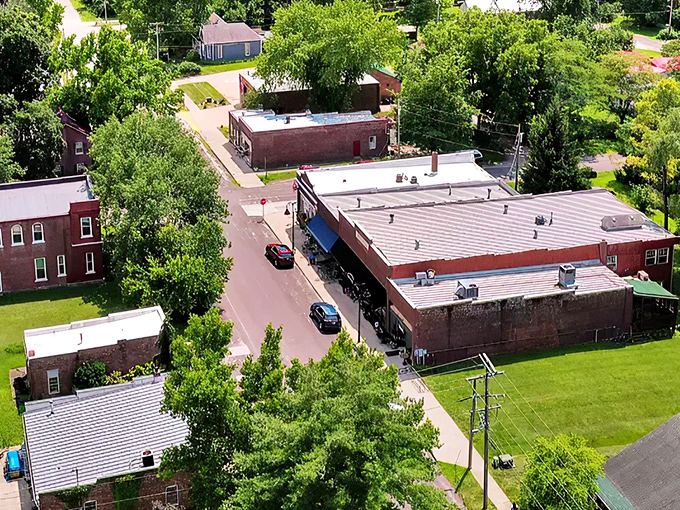 A bird's-eye view of downtown Rocheport reveals a verdant oasis where trees outnumber buildings and stress seems like a foreign concept.