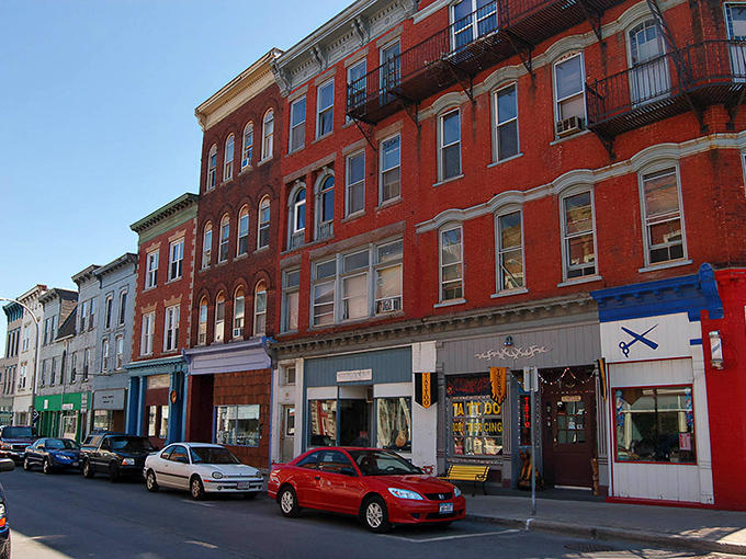Historic red brick buildings line Plattsburgh's downtown, offering a glimpse into the past while housing today's shops and caf&eacute;s. Small-town charm with big personality.