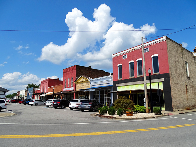 Main Street Wartrace looks like a movie set, but it's the real deal&mdash;complete with those puffy clouds that seem custom-ordered for small-town charm.