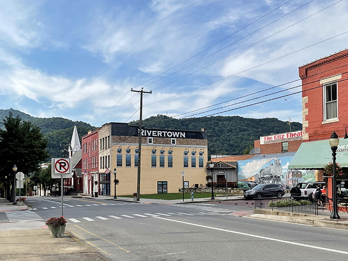 Downtown Hinton greets visitors with its "Rivertown" charm, where historic buildings stand proudly against a backdrop of rolling Appalachian mountains.