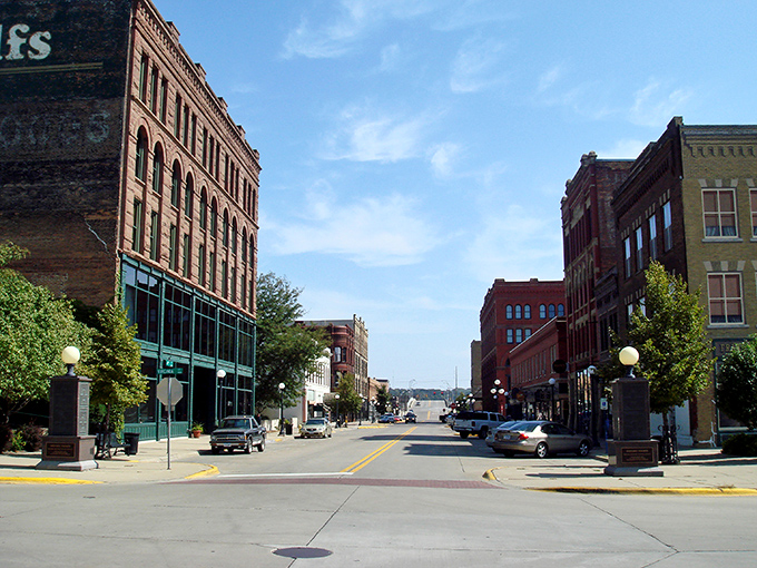 Historic 4th Street District showcases Sioux City's architectural heritage with beautifully preserved brick buildings standing like sentinels of a bygone era.