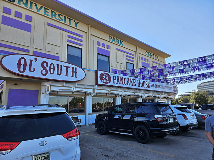 The iconic Ol' South Pancake House stands proudly in Fort Worth, its "24 HOURS" sign a beacon of hope for hungry souls at any time.