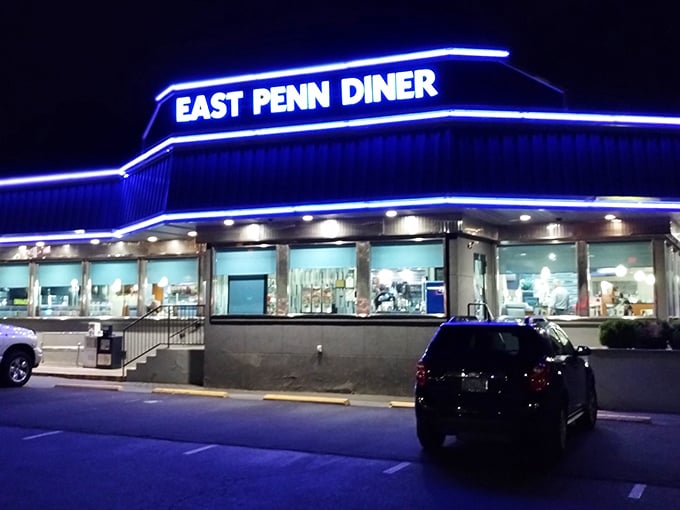 When the sun goes down, East Penn Diner transforms into a neon-lit wonderland that could easily double as a film set for the next great American road movie.