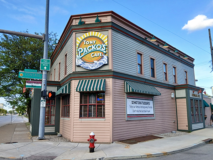 The iconic corner building that launched a thousand hot dog pilgrimages. Toledo's culinary landmark stands proudly at Front and Consaul Streets.