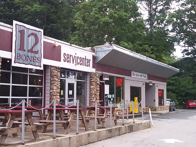 The popular 12 Bones Smokehouse, serving up smiles and delicious meals from their friendly Asheville location.
