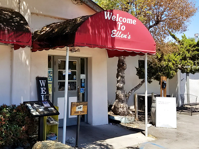 That welcoming red awning isn't just decoration&mdash;it's a beacon calling hungry travelers to breakfast paradise.
