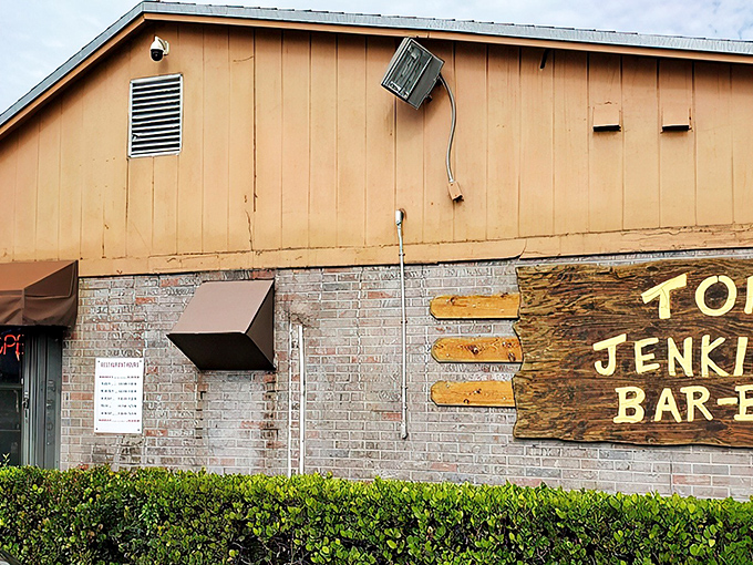 The unassuming brick exterior that houses barbecue greatness. Like a superhero's secret identity, it's what's inside that changes lives.