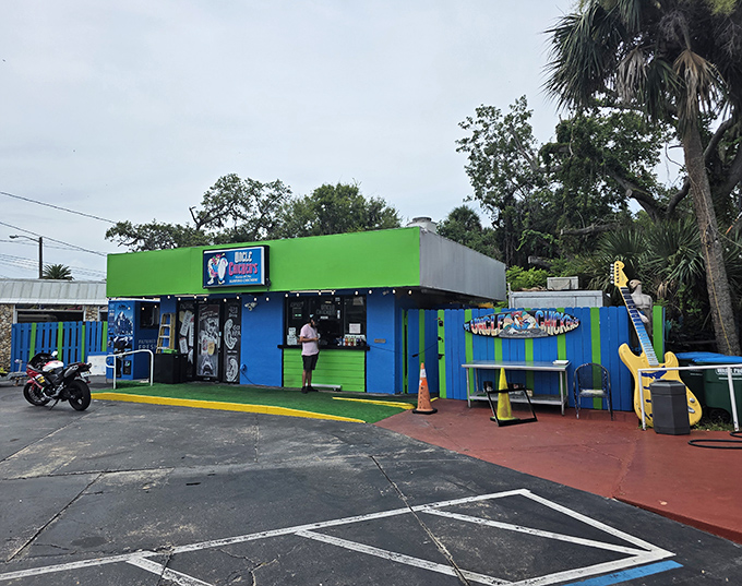 Uncle Chicken's vibrant blue and green exterior stands out like a tropical bird in New Smyrna Beach's landscape. Florida food gems often wear the brightest plumage!