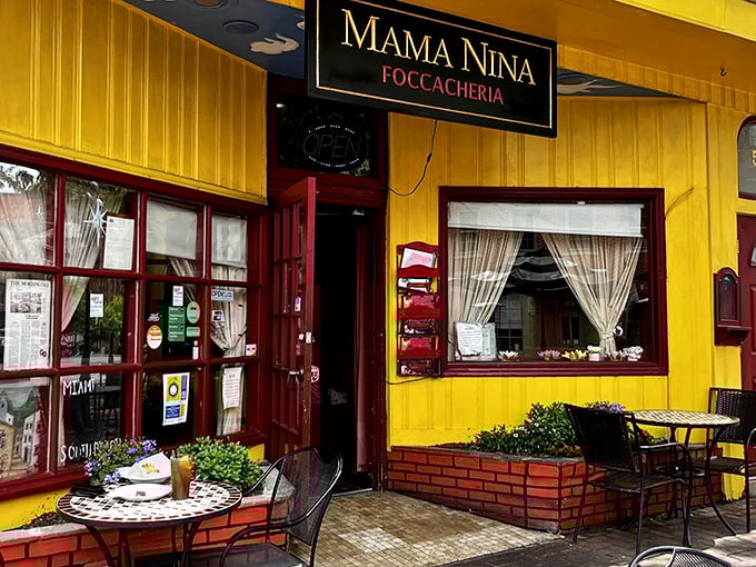 The sunshine-yellow exterior of Mama Nina's isn't just a building&mdash;it's a promise of warmth waiting inside. Historic Bethlehem's most cheerful culinary landmark.