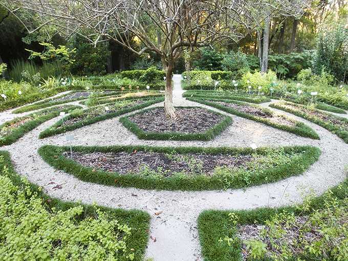 The labyrinth garden invites contemplation with its perfect symmetry. Nature's version of a meditation app, but without subscription fees.