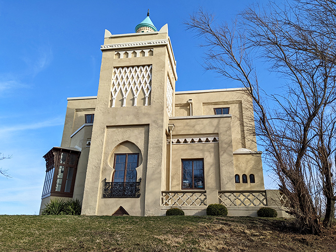 When a Moroccan palace decides Illinois is the perfect retirement destination, architectural magic happens on the Mississippi.