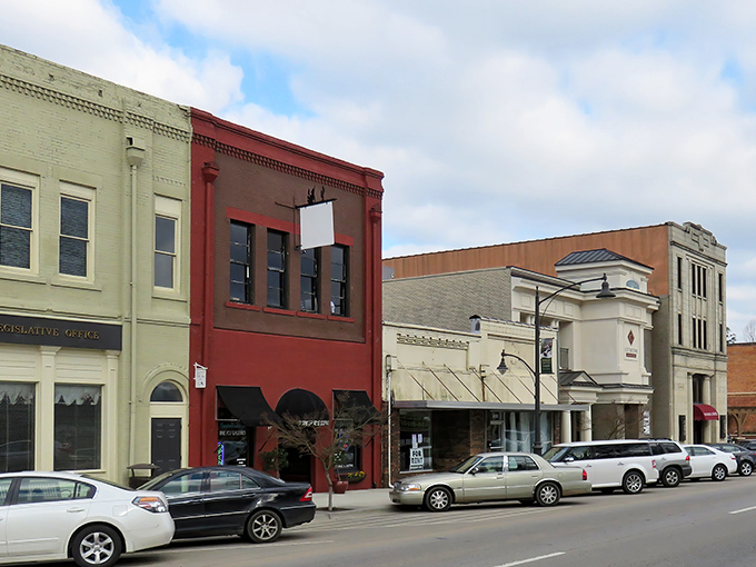 Colorful storefronts line Main Street, offering a visual feast of architectural character. History preserved with a fresh coat of paint.