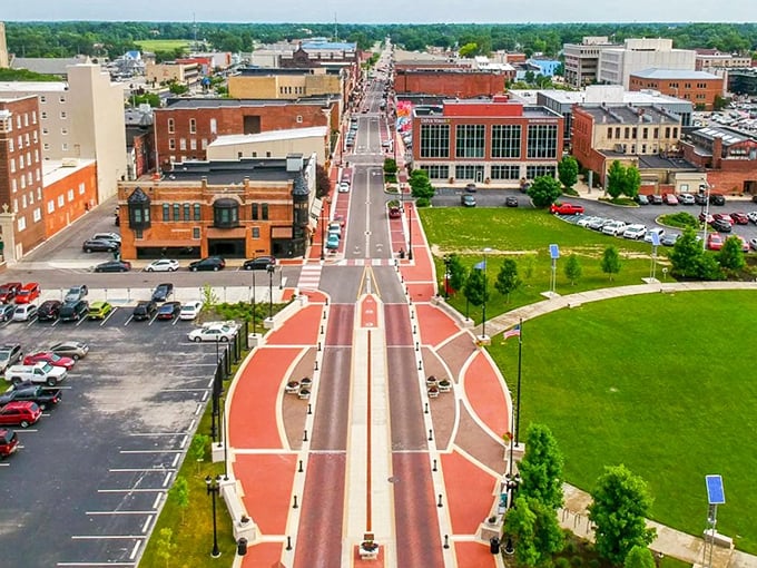Downtown Muncie stretches out like a welcoming red carpet, where historic architecture and modern green spaces create the perfect small-town symphony.