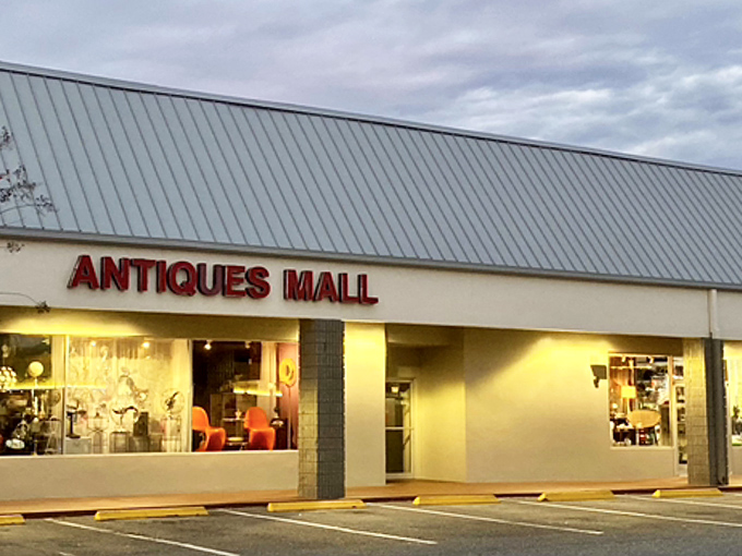 The unassuming exterior of Orange Tree Antiques Mall hides a universe of treasures within. Like a TARDIS for vintage lovers, it's bigger on the inside.