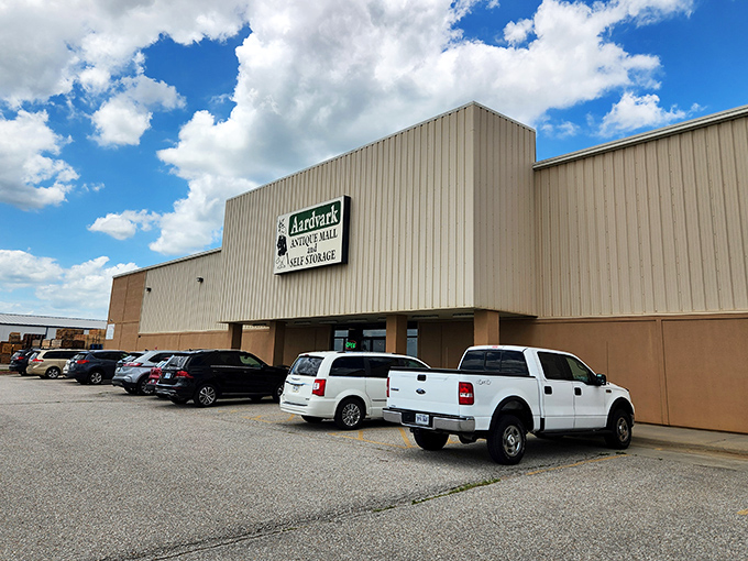 The unassuming exterior of Aardvark Antique Mall belies the treasure trove within. Like a time machine disguised as a strip mall storefront.