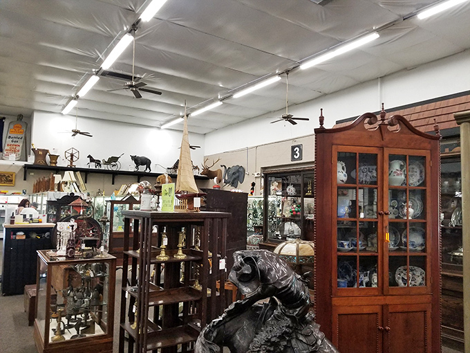 Like a treasure chest exploded into a warehouse, this booth showcases the delightful chaos that makes antique hunting so addictive. Every shelf tells a different story.
