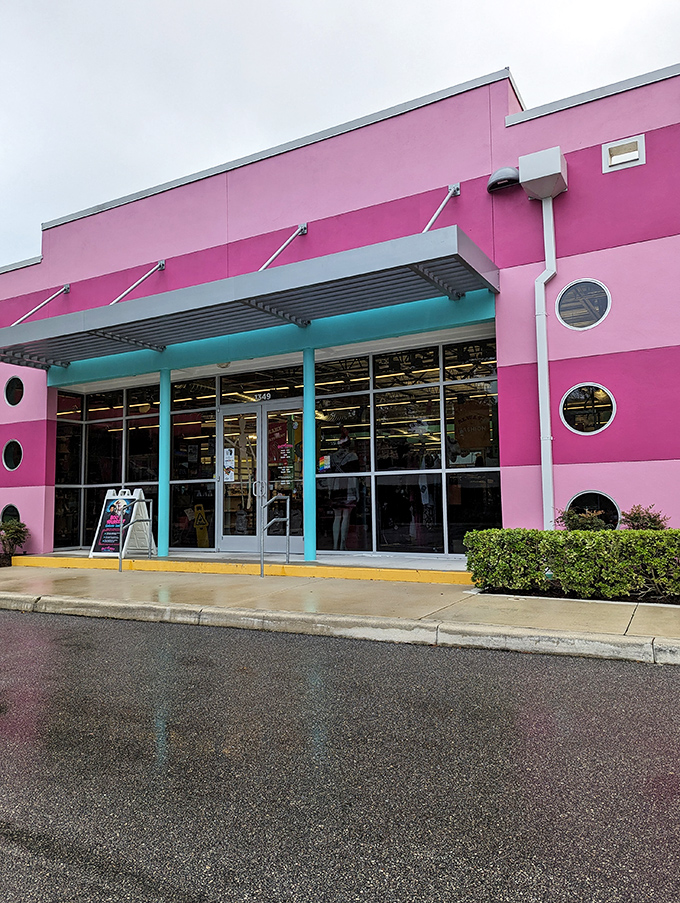 Step inside Out of the Closet Orlando! Your bargain hunting paradise awaits with amazing finds in this cheerful pink building.