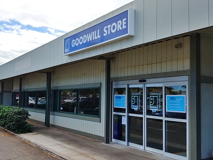 The unassuming exterior of Kahului's Goodwill hides a treasure trove within. Like finding a five-star restaurant in a strip mall, appearances can be deliciously deceiving.