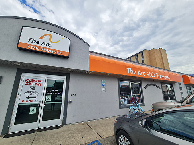 That bright orange awning beckons like a beacon of bargain-hunting hope against the North Dakota sky.