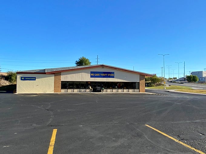 The unassuming exterior of We Care Thrift Store belies the wonderland of treasures within&mdash;like finding a speakeasy, but the password is "bargain."