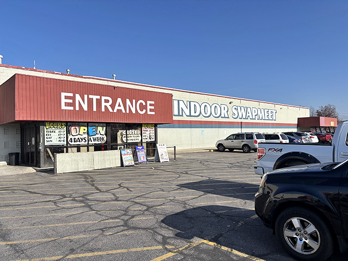The unassuming exterior of Salt Lake's Indoor Swap Meet beckons like a retail siren, promising treasures within that big box stores can only dream about.