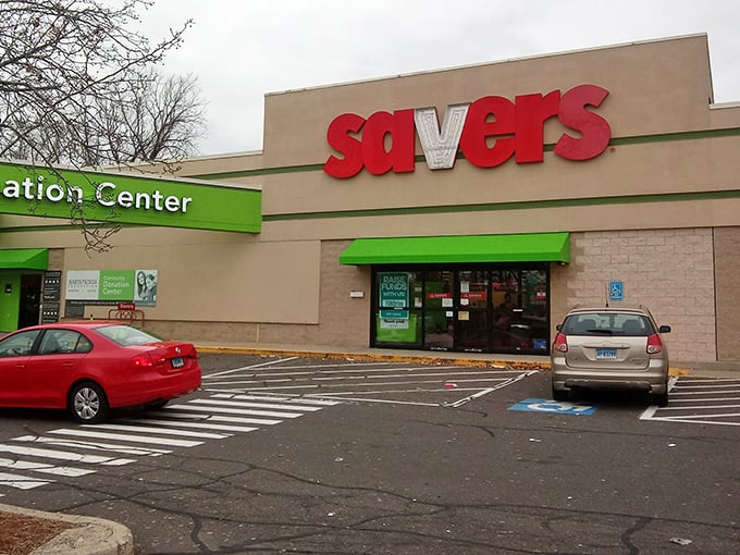 That iconic red Savers sign beckons bargain hunters like a lighthouse guiding ships to shore&mdash;your treasure awaits inside.
