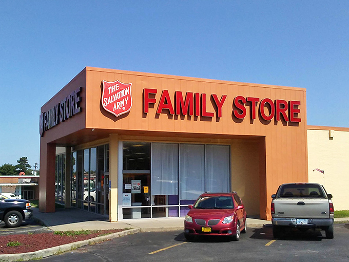 The iconic orange facade of the Salvation Army Family Store in Mission stands like a beacon for bargain hunters across Kansas.