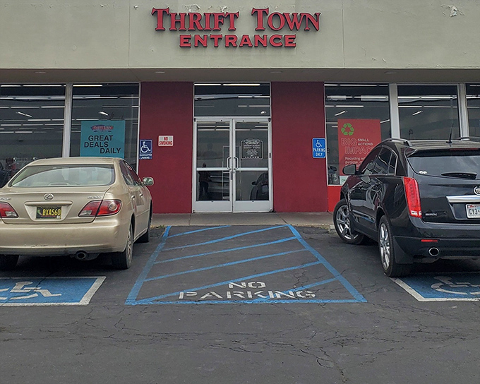 The red entrance beckons like a portal to treasure hunting paradise. Step inside and prepare for the delightful chaos of possibility.